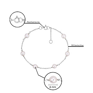 AeraVida Luminous Cultured Freshwater White Pearl Sterling Silver Chain Link Adjustable Bracelet - 7inches Length