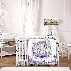 Abhibhu Elephant Purple Floral Custom Baby Blanket, Soft Cozy Fleece, XS for Babies, Personalized Name Blanket Gifts for Newborn Baby Shower