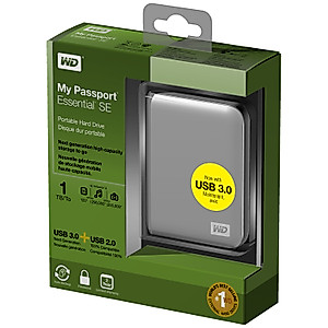 WD My Passport Essential SE 1 TB USB 3.0/2.0 Ultra Portable External Hard Drive (Silver)