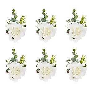 Meldel White Ivory Rose Wrist Corsage, Set of 6, Wedding Bridal Wrist Flower Corsage Hand Flower Decor for Prom Party Wedding Homecoming, Corsage Wristband Flowers for Bride, Bridesmaid, Girl