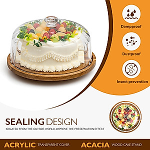 Vacream Rotating Cake Stand with Dome,Acacia Wooden Cake Plate with Acrylic Lid, Wood Lazy Susan with Cover, Cake Stand for Party,Birthday,Parties,Baking Gifts(12 Inch with Dome)
