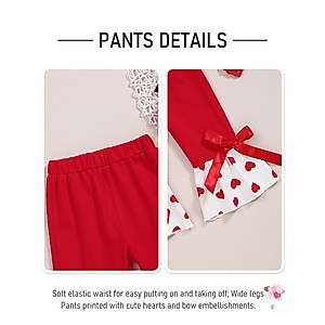 Toddler Baby Girl Valentine's Day Outfit Long Sleeve Ruffle Heart Printed Top Bell Bottom Pants Headband 3Pcs Set