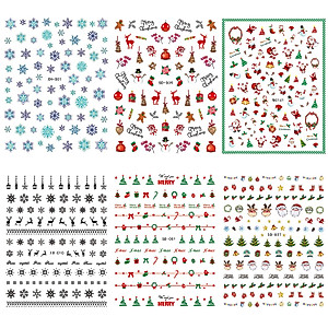 Adurself 1000+ Patterns Christmas Nail Art Decals Xmas 3D Nail Self-Adhesive Stickers Santa Claus Reindeer Snowflakes Snowmen Christmas bells for Women Girls Kids DIY Nail Design Manicure