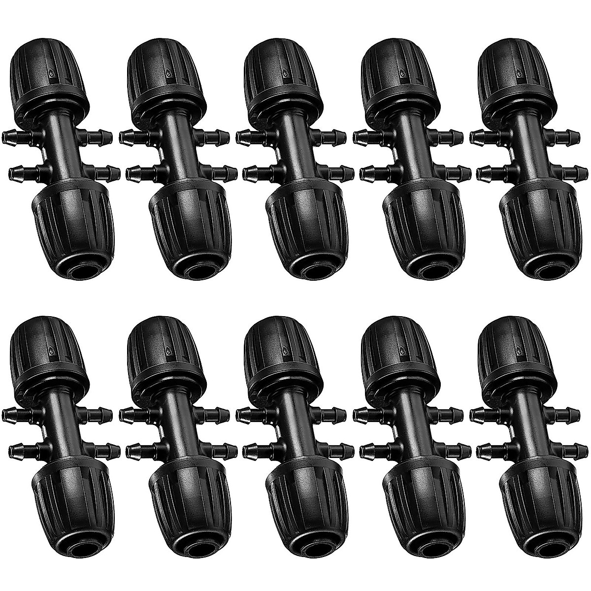 Drip Irrigation Barbed Tee 10 Pieces 1/2 Inch to 1/4 Inch Adapter Irrigation Tubing Connector Barbed Locking Fittings Fits 16 mm Drip Tape Tubing (Black)