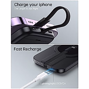EMNT Small Magnetic Portable Charger for iPhone,5200mAh Mini Power Bank with Built-in Cable/Metal Stand, Battery Pack Compatible with iPhone 14/14 Plus/Pro Max/13/12/11/XS/XR/X/8/7/6/6s/Airpods More 5