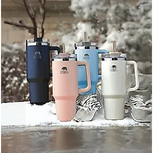 SteelHydrate 40 Oz Tumbler With Handle With Lid and Straws | Insulated Stainless Steel Travel Mug | Reusable Eco-Friendly Choice | Iced Tea or Hot Coffee | Water Bottle Cup (Plush Pink)