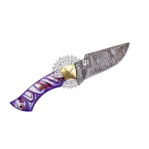 NA-1 Royal Knife Custom Hand Made Damascus Steel Bowie Knife With Multi Purple Resin Handle Material Hand Made Fixed Blade Survival Knife With Leather Sheath (R K 002)