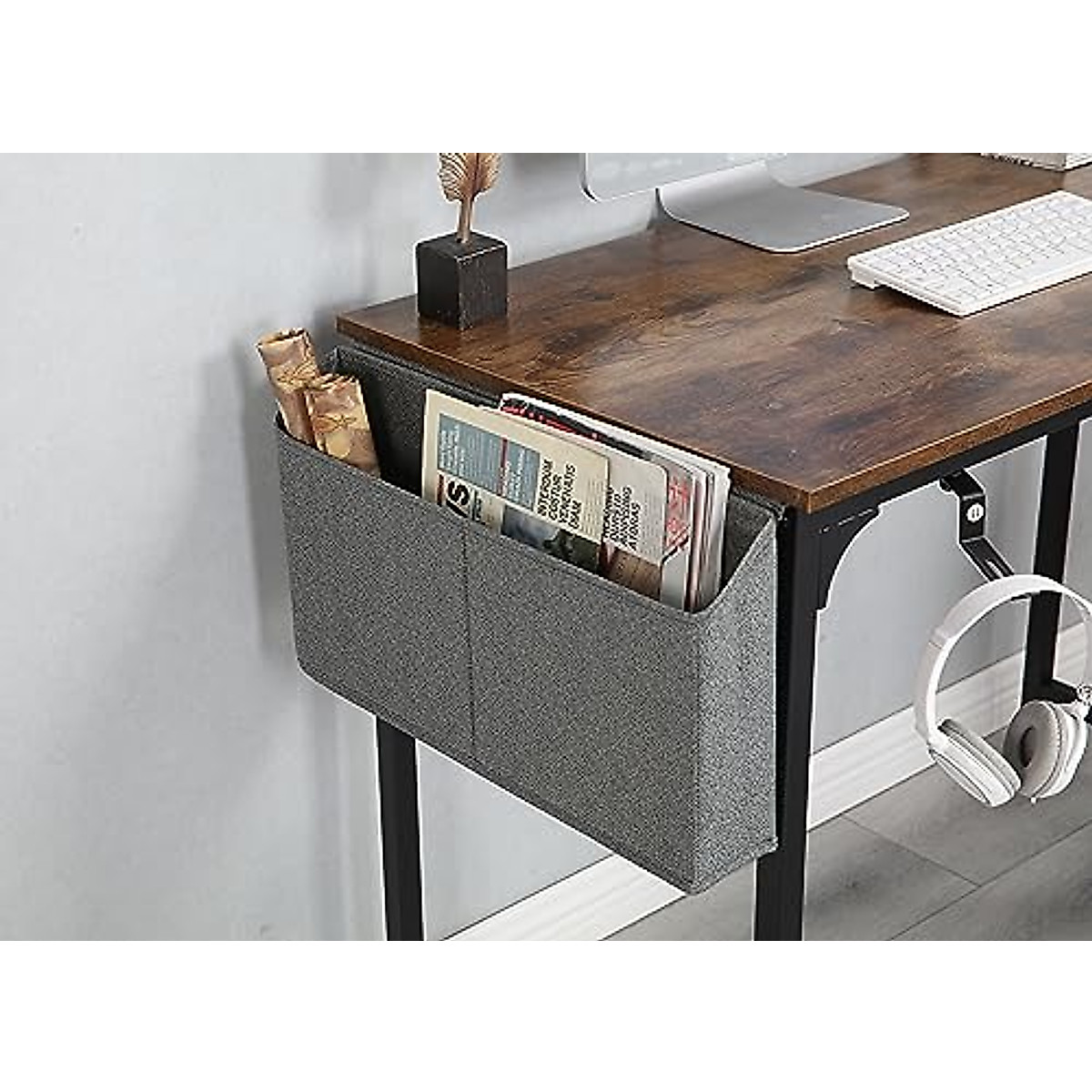 40 Inch Home Office Writing Small Desk Study Computer Desk Simple Style Pc Table Black Metal Frame Brown (40Inch, Brown)