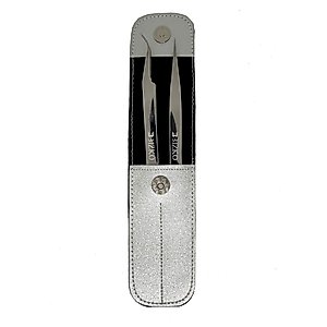 BIZKO Stainless Steel Volume Lash Tweezers Set eyelash Tweezers Precision Eyelash Extension Supplies Professional Eyelash Extension Tweezers Set Eyelash Tweezers for Extensions (Straight & Curved Tip)