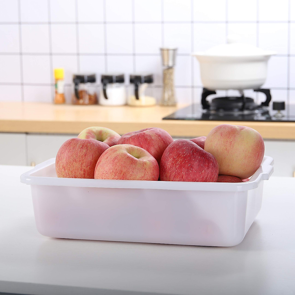 YuanKanJu 4-Pack Plastic Commercial Bus Tubs Box/Tote Box, White 8 Liter Plastic Storage Bin with Handles Wash Basin Tub/Dish (8.5 QT)