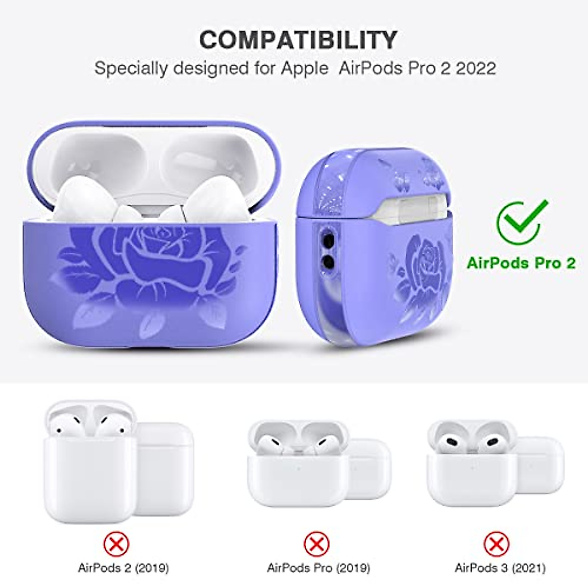 for Airpods Pro 2 Case (2022),DATIMIRA Rose Engraved TPU Apple airpods pro 2nd Generation Case Cover with Strap for Women and Girls,Blue