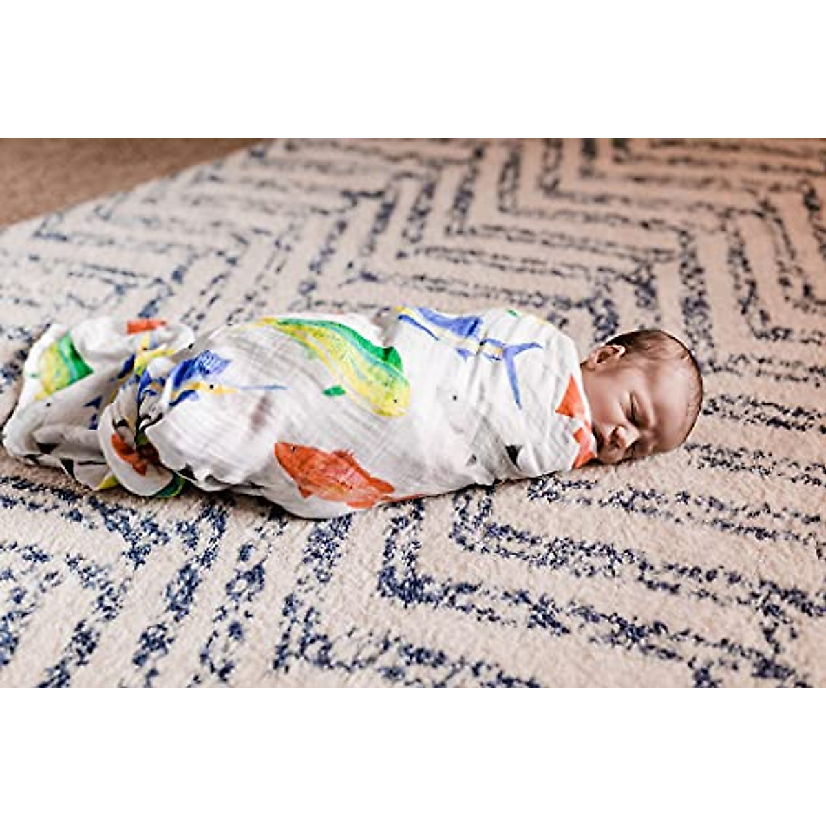 Florida Kid Co. Fish Baby Swaddle Blanket - 70% Viscose from Bamboo/ 30% Cotton Muslin - Silky Soft, Breathable, Lightweight, Large - 47 in. x 47 in.