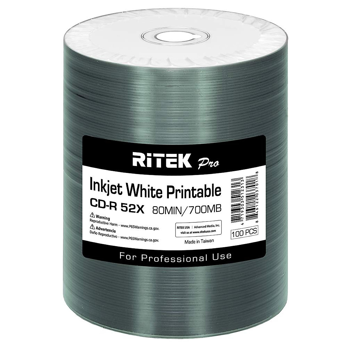300 Pack Ritek Pro (Professional Grade) CD-R 52X 700MB White Inkjet Hub Printable Blank Media Recordable Disc