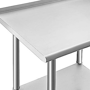 TRINITY THA-0307 Basics Stainless Steel w/Faucet Utility Sink & ROCKPOINT Stainless Steel Table for Prep & Work with Backsplash 30x24 Inches, NSF Metal Commercial Kitchen Table