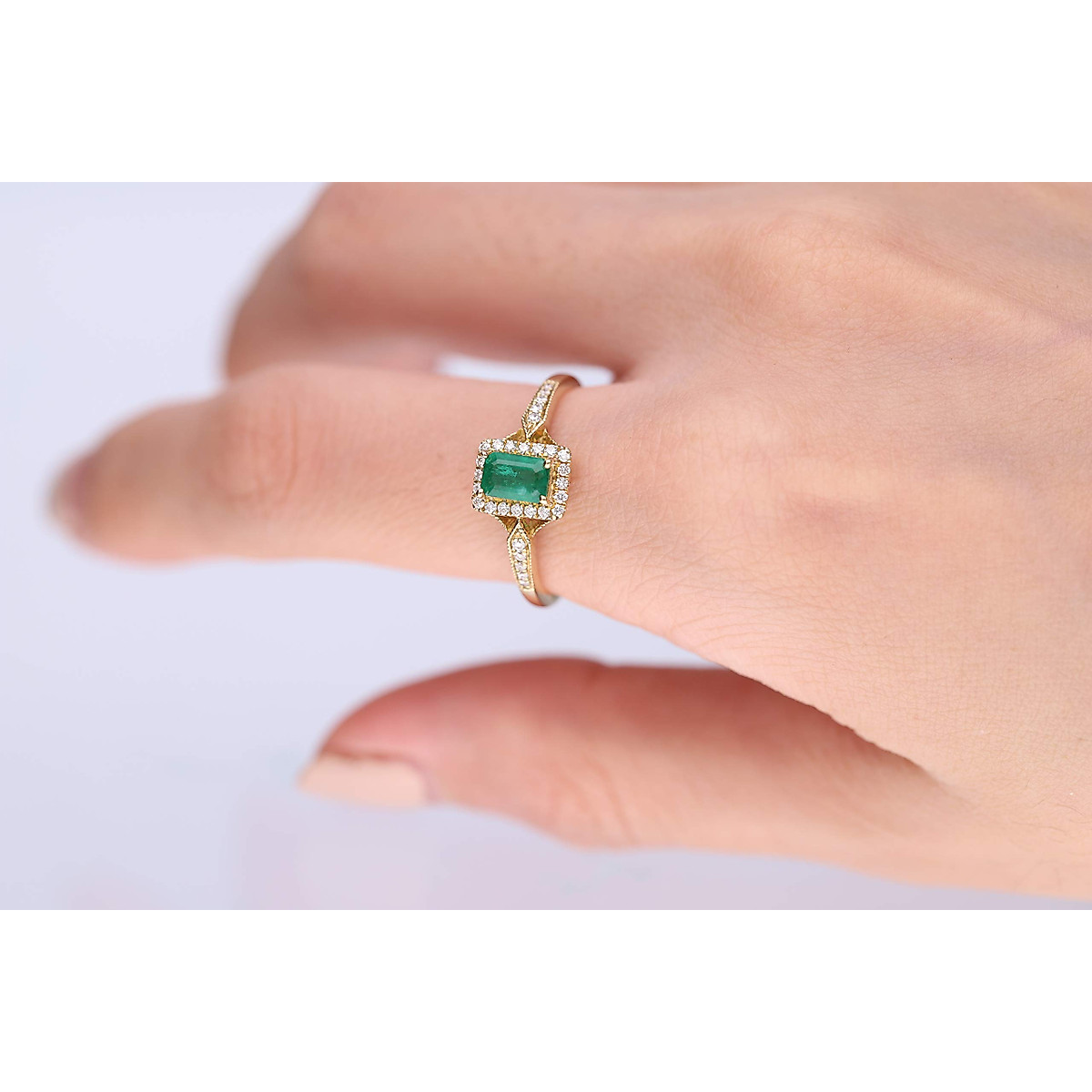 Gin & Grace 10K Yellow Gold Natural Emerald Diamond (SI1) Wedding/Engagement Ring for Women Mother's Day Jewelry Gifts