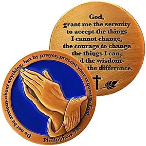 Serenity Prayer and Do Not Be Anxious About Anything, Antique Gold-Color Plated Challenge Coin, Philippians 4:6 Gift