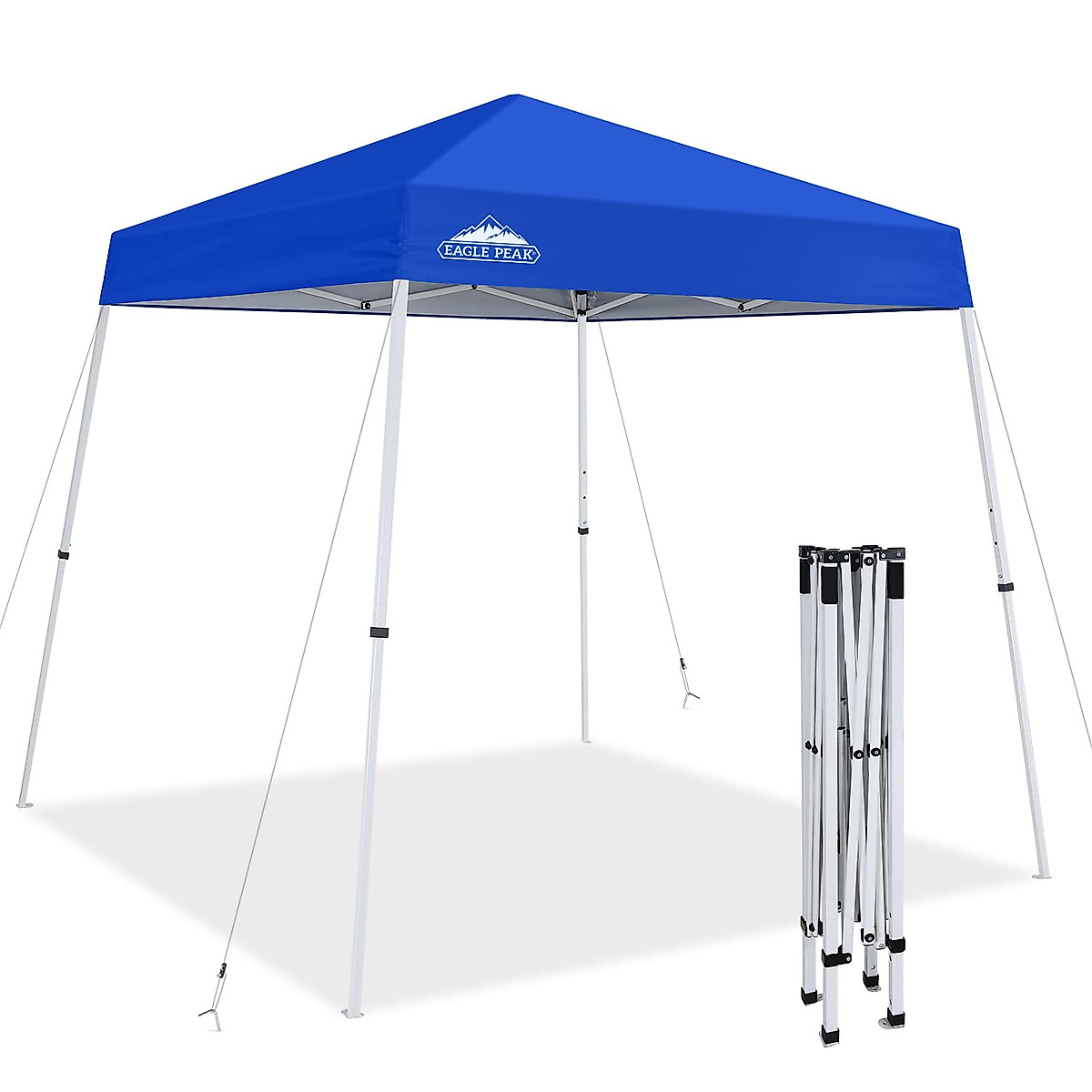 EAGLE PEAK 8x8 Slant Leg Pop-up Canopy Tent Easy One Person Setup Instant Outdoor Beach Canopy Folding Portable Sports Shelter 8x8 Base 6x6 Top (Blue)