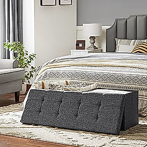 SONGMICS 31.7-Gal Storage Ottoman Bench, Folding Storage Chest, Footstool with Flip-Up Lid, Padded Seat, 43.3 x 15 x 15 Inches, Up to 660 lb, Dark Gray ULSF76GYZ