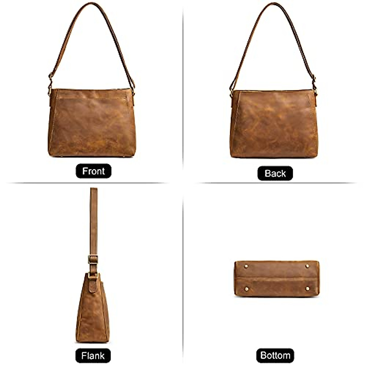 S-ZONE Women Genuine Leather Tote Bag Shoulder Handbag Bundle with Crossbody Bucket Purse