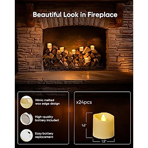 Homemory 24Pack Flameless LED Votive Candles, 200+Hour Long Lasting Electric Fake Candles, Battery Operated Tealights in Warm White for Christmas, Wedding Decor (Ivory Base, Batteries Included)