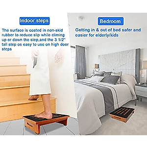 One Step Stool for Adults Seniors With Non-Slip Rubber Stepping Surface, Indoor Outdoor Platform Step Stools, 450 Ib Portable Single Wooden Riser for Bathroom,Kitchen,Bedside,and Kids Support(Natural)