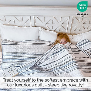 Southshore Fine Living, Inc. Oversized King Quilt Set, Striped Beige Lightweight Bedspread, 3-Piece Coastal Bedding Set, Soft Microfiber Fabric, California King Quilt Sets Oversized, Grey Stripes