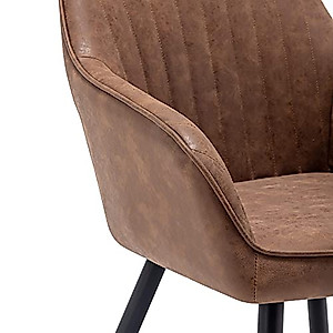 Awonde Brown Faux Leather Accent Chairs Set of 2 Modern Arm Chairs for Living Room Dining Room Office Guest Chair with Metal Legs