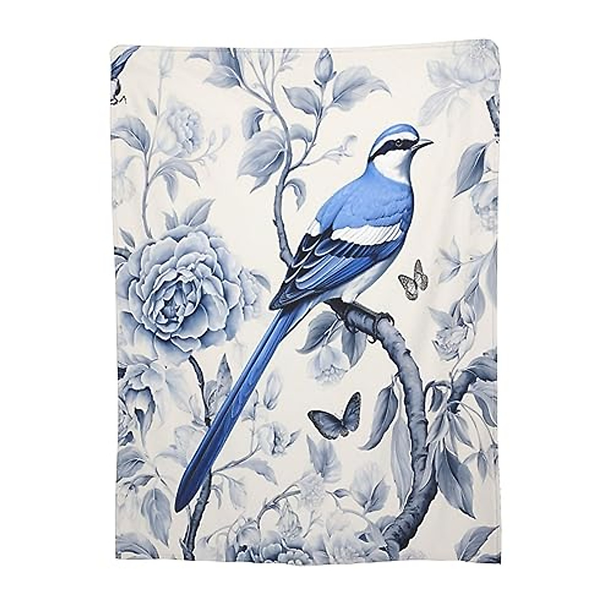 sunzoneflo Floral Bird Throw Blanket Blue Flower and Blue Bird Pattern Printed Throw Blanket for All Season Birthday, for Couch Bed,Chair,Sofa,Room,Home Decor (50 * 60 Inches) Blanket B1488