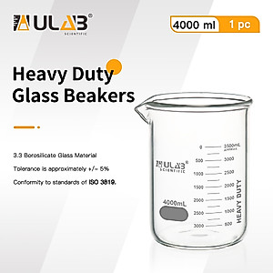 ULAB Heavy Duty Glass Beakers, Vol.4000ml (135oz), Borosilicate 3.3 Glass, Thick Wall Beakers, with Double Scale, Superior Durability & Chemical Resistance, UBG1067