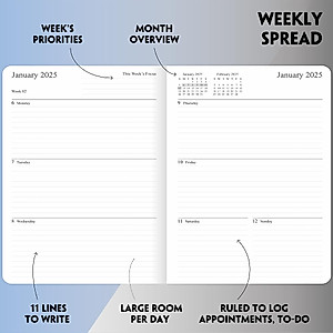 2025 Planner 8.5”x11”, Weekly and Monthly Planner from Jan 2025 to Dec 2025, Vegan Leather Cover, Elastic Closure, Grey