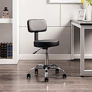 Naomi Home Adjustable Rolling Stool with Wheels Professional Office Stool Height Adjustable with Ergonomic Tilting Backrest for Computer, Studio, Workshop, Office, Home Office Black