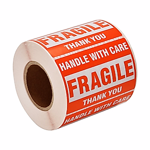 Immuson Warning Fragile Tape, 3" X 2" Fragile Handle with Care Warning Stickers for Shipping and Packing,500 Labels Per Roll (1 Roll)
