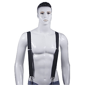 Cedrainy Suspenders For Men 1.4 Inch X Back Wide Suspender Heavy Duty Swivel Belt Loops With 4 Snap Hooks(Black)