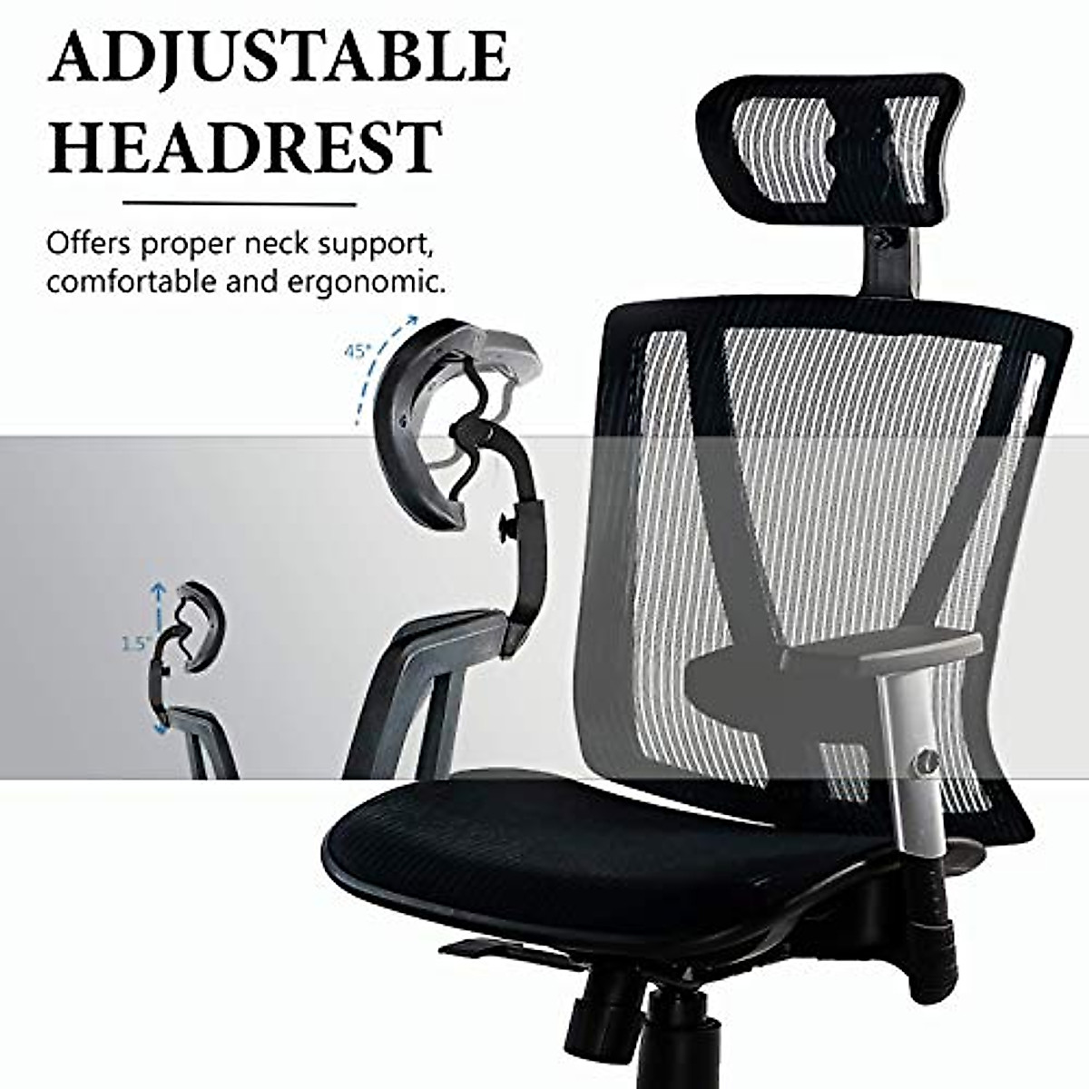 Ergomax MSH112BK Ergonomic Adjustable Home Office All Mesh Desk, Lumbar Support & Back Relief Breathable Chair, 53 inch Max Height, Black