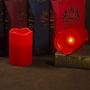 Urchoice Red Flameless Candles Battery Operated Pillar Real Wax Realistic Flickering Electric LED Candle(Dia 4" X H 6") Set of 2, with 10-Key Remote and Cycling 24 Hours Timer