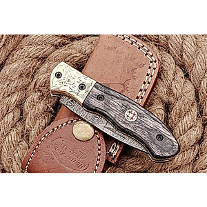 HUNTEX Custom Handmade Hand-Forged Twist Pattern Damascus Steel 4 Inch Long Pakka Wood Handle Razor Sharp Hunting Camping Folding Pocket Drop Point Knife with Genuine Leather Pouch