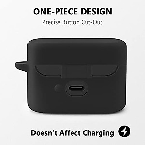 Geiomoo Silicone Case Compatible with 1MORE PistonBuds Pro, Protective Cover with Carabiner (Black)