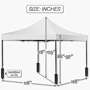 Canopy Tent 10 x 10 Pop Up Canopy Ez Up Sun Shade Canopy with Backpack Bag, 4 Sand Weights Bags, Steel Stakes Gazebos Tent for Outdoor, Wedding,Party, Camping, Picnics (White)