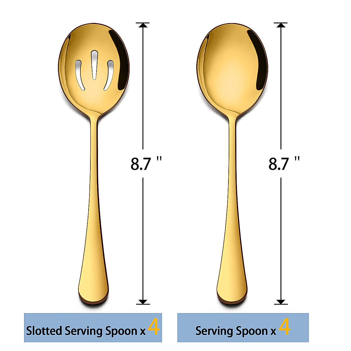 Homikit Stainless Steel 4 Gold Serving Spoons, 4 Gold Slotted Serving Spoons, Metal Buffet Dinner Party Banquet Restaurant Catering Serving Utensils, Mirror Polished, Dishwasher Safe
