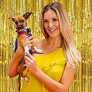 10 Pack Gold Backdrop Curtain 3.2ft x 8.2ft Metallic Tinsel Foil Fringe Curtains Photo Booth Background for Birthday Party Decoration Baby Shower Engagement Wedding Christmas Decoration (Gold)