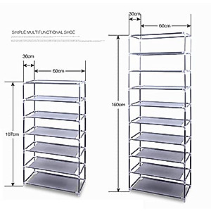NC 10 -Tiers 9 Lattices Fashionable Room-Saving Non-Woven Fabric Shoe Rack Shoerack Storage Organizer Coffee (Gray)
