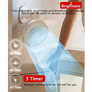 HonHey Portable Wall Mount Fan, 4000 mAh Oscillating Battery Operated Fan with Remote and LED Light, 3 Speeds, 4-10 Working Hours Timer Function, 7 Inch Outdoor Ceiling Fan for Garage Bedroom Gym RV