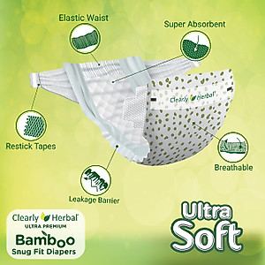 Clearly Herbal Bamboo Diapers, Micro Cushion Comfort & Other Plant-Based Materials, Size 1 34ct Case (4 Inner Bags)