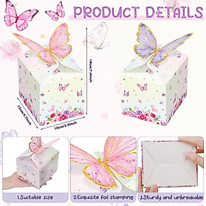 Qilery 24 Pcs Butterfly Party Favor Treat Boxes Pink and Purple Gift Boxes Butterfly Floral Boxes Three Dimensional Paper Candy Boxes Butterfly Decorations for Chocolate Present Wedding Baby Shower