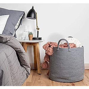 XXL Premium Cotton Rope Basket 18"x18"x16" - Big Basket for Blankets Living Room – Woven Laundry Basket- Grey Basket - Large Blanket Basket Living Room - Storage Basket - Large Baskets for Blankets