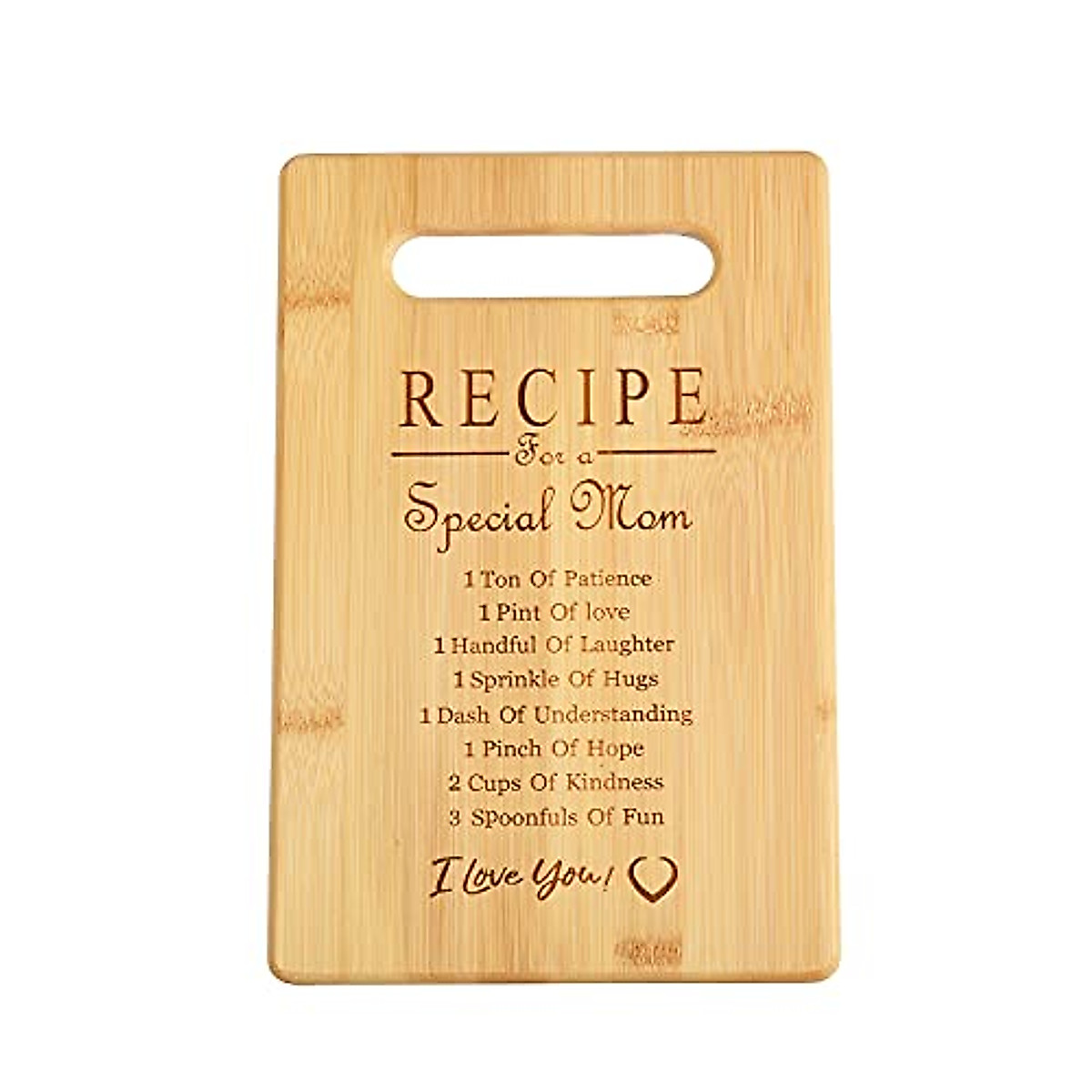 Mothers Day Gift - Cutting Board - Recipe for a Special Mom Mommy Birthday Gift Love Heart 8.7" x 11.8"