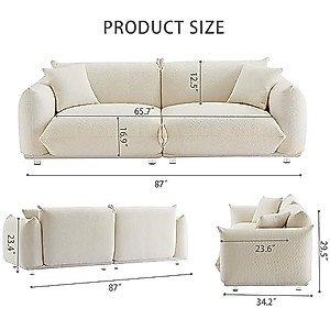 JSCHZ Comfy Couch Loveseat Sofa, Sherpa Teddy Oversized Loveseat Sofa Overstuffed Cloud Couch Extra Deep-Seat-Filled Couch for Small Spaces, Living Room, Apartment, (White)