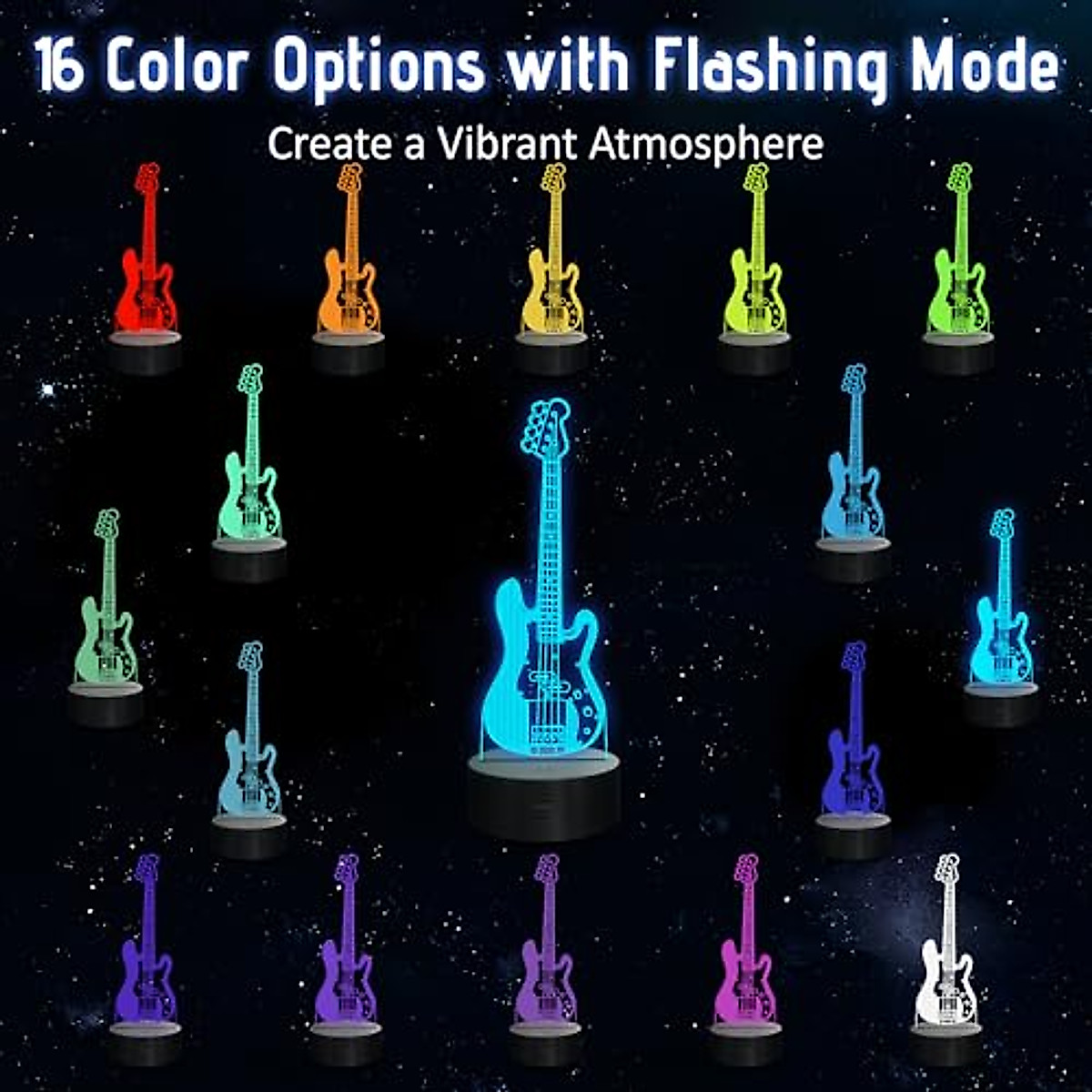 Anywin Guitar Gift, Bass Guitar Musical Instruments Illusion Night Light Festival Birthday Day Children Present Nursery Bedroom Desk Table Decoration for Boys Kids Music Lovers