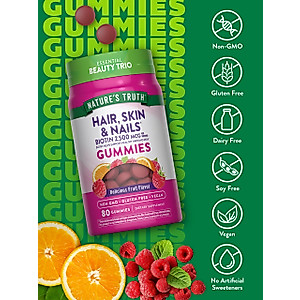Hair Skin and Nails Gummies | 80 Count | 2500mcg of Biotin | Vegan, Non-GMO, Gluten Free Supplement | Vitamin for Women & Men | by Nature's Truth