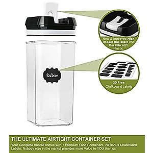 Airtight Food Storage Containers - MCIRCO 7 Pcs BPA Free Plastic Containers with Upgraded Lids - Kitchen & Pantry Organization and Canisters for Cereal,Flour, Include Label and Measuring Tools